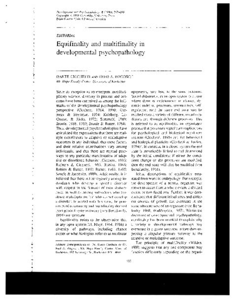 Pdf Equifinality And Multifinality In Developmental Psychopathology