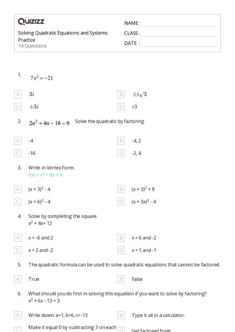 System Of Equations And Quadratic Worksheets On Quizizz Free Worksheets Library