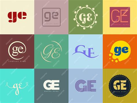 Ge 로고 회사 템플릿 글자 G 및 E 로고 타입 다른 클래식 세리프 글자와 디자인 요소와 함께 현대적인 대담한 텍스트를 설정 초기 글 타이포그래피 프리미엄 벡터