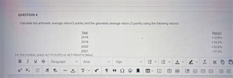 Solved Calculate The Arithmetic Average Return3 Points And