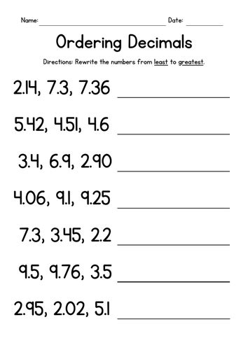 Ordering Decimals Worksheets Teaching Resources