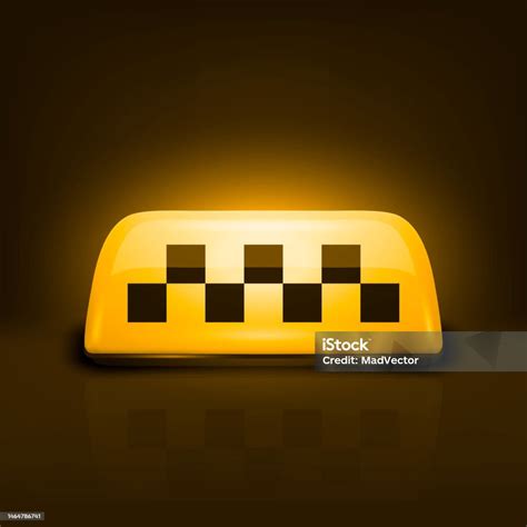 벡터 빛나는 노란색 지붕 택시 자동차 표지판 검은 배경에 근접 촬영 프랑스어 Axi 기호 택시 서비스에 대 한 디자인 서식 파일입니다 전면 모습 3차원 형태에 대한 스톡