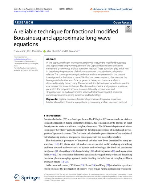 Pdf A Reliable Technique For Fractional Modified Boussinesq And
