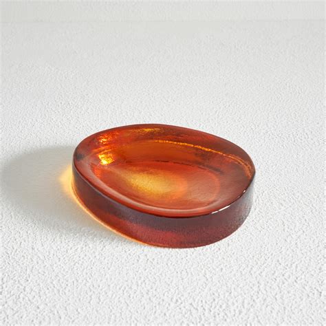 Freeform Concave Amber Colored Vide Poche In Solid Glass 1960s For