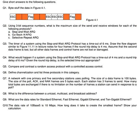 Solved Q1 Byte Stuff The Data In Figure 41 Esc Flag Escescesc Flag Figure 41 Q2 Using 3