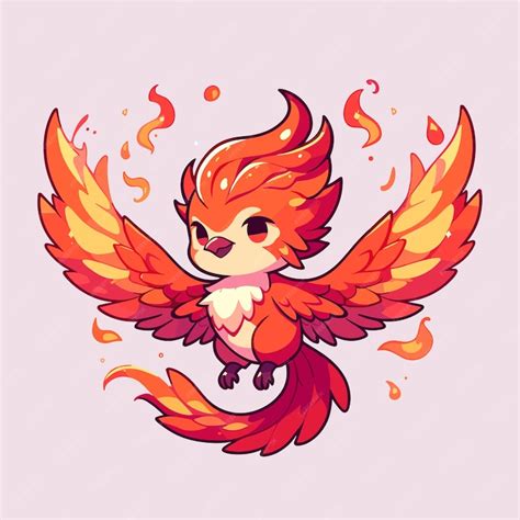 Chibi Cute Kawaii Cartoon Illustration Of A Fire Flame Phoenix Wings And Tail Premium Ai