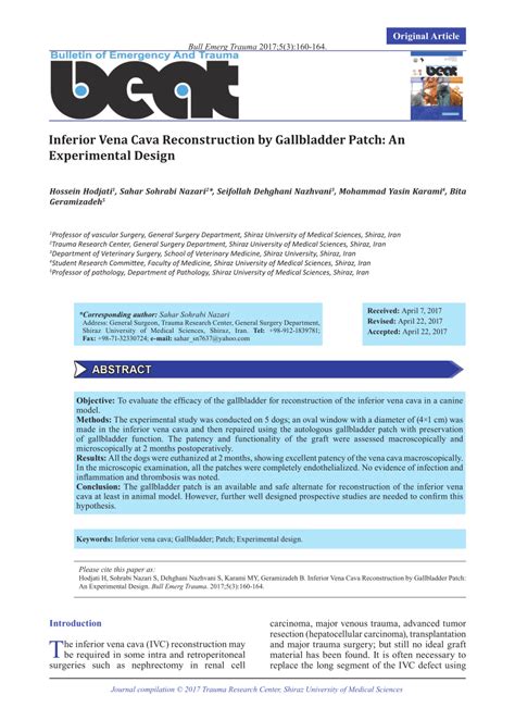 Pdf Inferior Vena Cava Reconstruction By Gallbladder Patch An