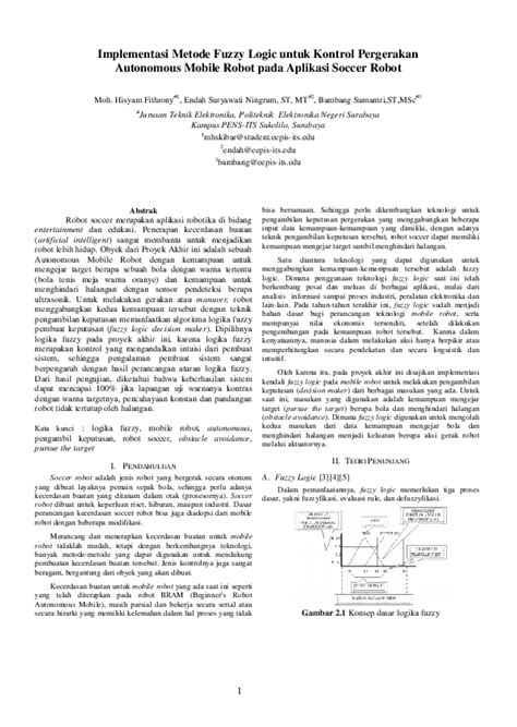 Pdf Implementasi Metode Fuzzy Logic Untuk Kontrol Pergerakan Autonomous Mobile Robot Pada