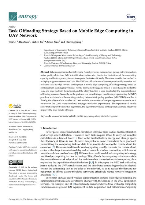 Pdf Task Offloading Strategy Based On Mobile Edge Computing In Uav