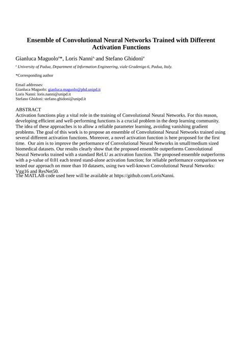 Pdf Comparison Of Different Convolutional Neural Network Activation Functions And Methods For