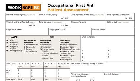 First Aid Patient Assessment Worksafebc Form 55m60
