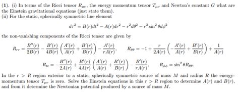 Solved 1 I In Terms Of The Ricci Tensor Ruv The Energy