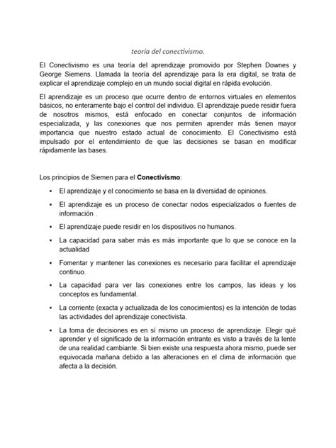 Teoría Del Conectivismo Pdf Aprendizaje Teorías Psicologicas