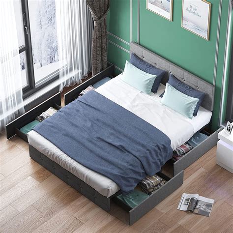 King Platform Bed Frame With 4 Storage Drawers King Size Bed Frame And