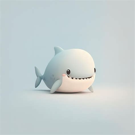 단순한 색상의 귀여운 상어 캐릭터 프리미엄 사진