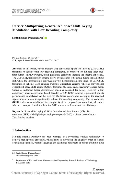 Carrier Multiplexing Generalized Space Shift Keying Modulation With Low Decoding Complexity