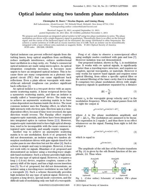 Pdf Optical Isolator Using Two Tandem Phase Modulators Dokumentips
