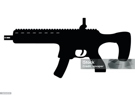 기관단 군사 총 아이콘 자기 방어 자동 무기 개념 간단한 검은 색 벡터 일러스트 흰색에 고립 소총을 쏘는다 M16 소총에 대한 스톡 벡터 아트 및 기타 이미지 Istock