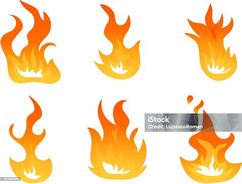 Kartun Api Api Vektor Set Efek Cahaya Pengapian Simbol Menyala Energi Api Panas Efek Ilustrasi