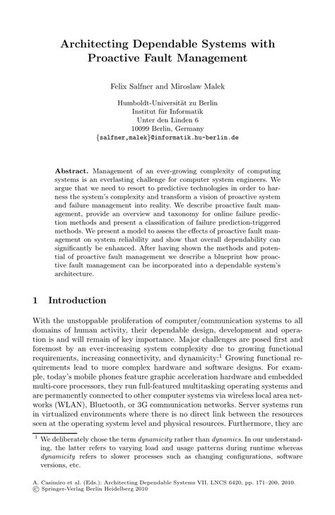 Pdf Architecting Dependable Systems With Proactive Fault Management