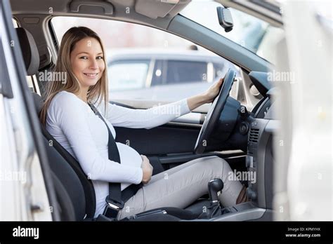 Pregnant Woman Driving Her Car Stock Photo Alamy