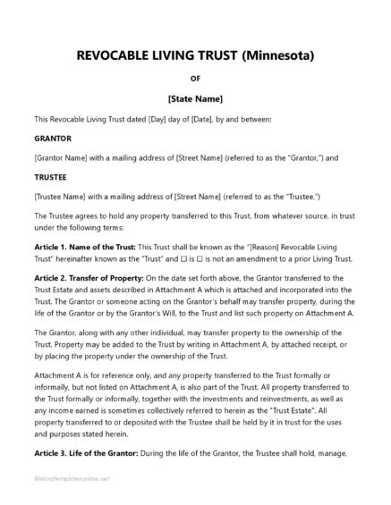 Free Revocable Living Trust Agreement Templates