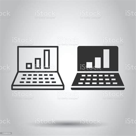 플랫 스타일의 랩톱 차트 아이콘입니다 흰색 격리 된 배경에 Seo 데이터 벡터 그림입니다 컴퓨터 다이어그램 비즈니스 개념입니다 개념에 대한 스톡 벡터 아트 및 기타 이미지