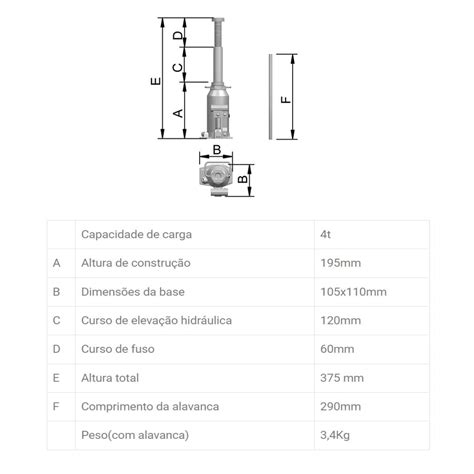 Macaco Hidráulico Tipo Garrafa C Alavanca Bovenau Cj 4 4 T