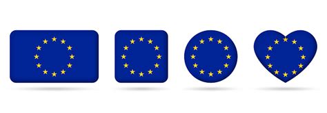 Eu 국기 아이콘 또는 배지 세트 유럽 연합 광장 심장 및 원형 국가 상징 또는 배너 유럽 기호 벡터 그림입니다 3차원 형태에