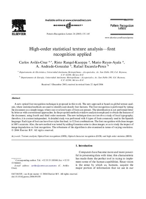 Pdf High Order Statistical Texture Analysisfont Recognition Applied Edgar Gonzalez