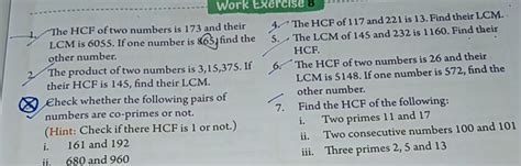 Work Exercise 81 The Hcf Of Two Numbers Is 173 And Their Lcm Is 6055
