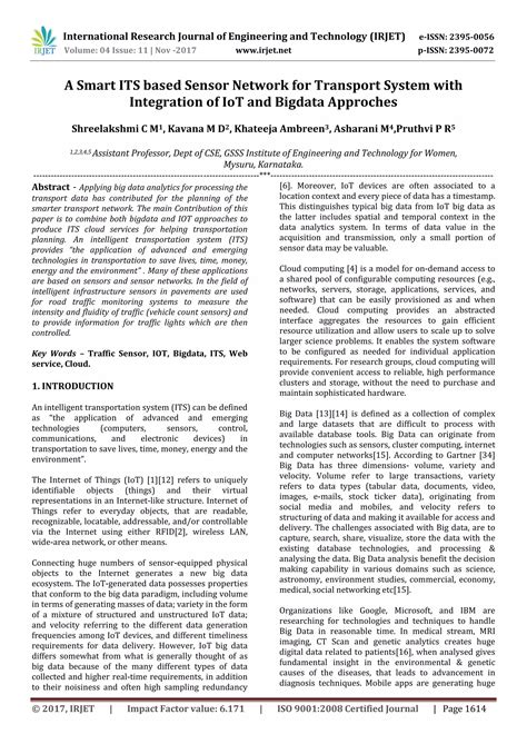 A Smart Its Based Sensor Network For Transport System With Integration Of Iot And Bigdata