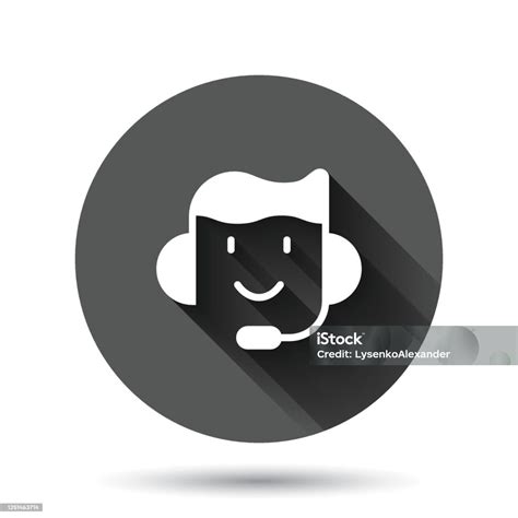 플랫 스타일의 헬프 데스크 아이콘 긴 그림자 효과와 검은 둥근 배경에 헤드폰 벡터 그림 채팅 연산자 서클 버튼 비즈니스 개념 Brand Name Online