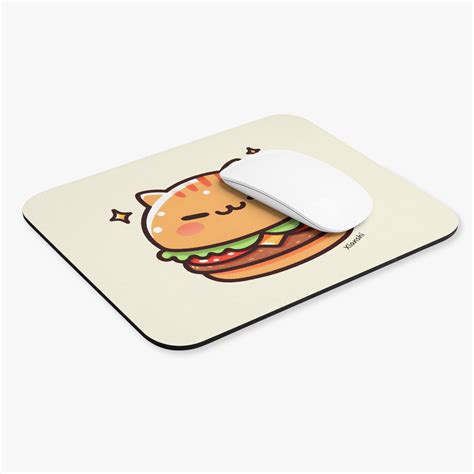 Kawaii Cat Burger Mouse Pad Cute Food Cartoon Design Etsy