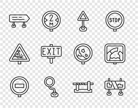 Set Line Stop Sign Road Traffic Triangle Warning Blank Fire Exit Parking Car Barrier And