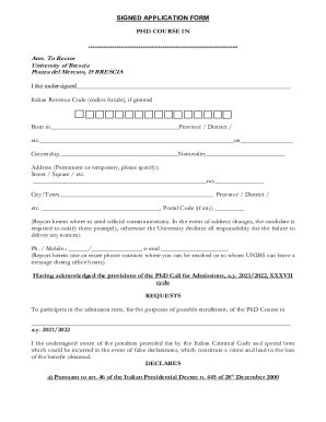 Fillable Online SIGNED APPLICATION FORM Fax Email Print PdfFiller