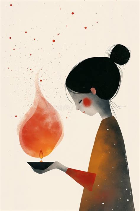 Elegant Illustration Of A Woman Holding A Fiery Orb In A Stylized