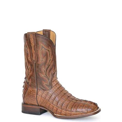 Mens Stetson Caiman Boots Handcrafted Square Toe Brown