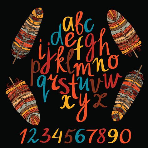 Native American Indian Font Or Mexican Alphabet With Numbers