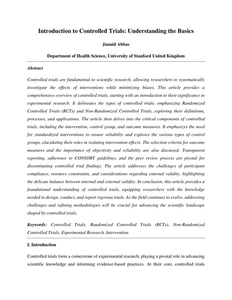 Pdf Introduction To Controlled Trials Understanding The Basics