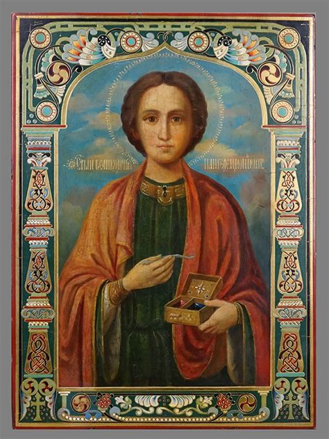 Икона в стиле модерн «Святой Великомученик Пантелеймон Целитель дерево масло 54 3 × 40см