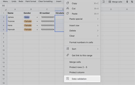 Use Data Validation In Sheets