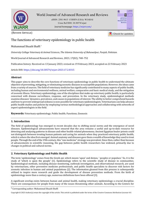 Pdf The Functions Of Veterinary Epidemiology In Public Health
