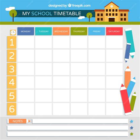 활동을 구성하는 학교 시간표 템플릿 무료 벡터