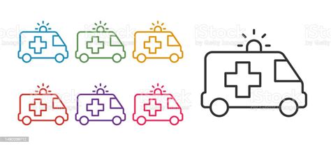 구급차와 구급차 아이콘을 흰색 배경에 분리하여 설정합니다 구급차 의료 후송 아이콘을 화려하게 설정합니다 벡터 1위에 대한 스톡 벡터 아트 및 기타 이미지 Istock