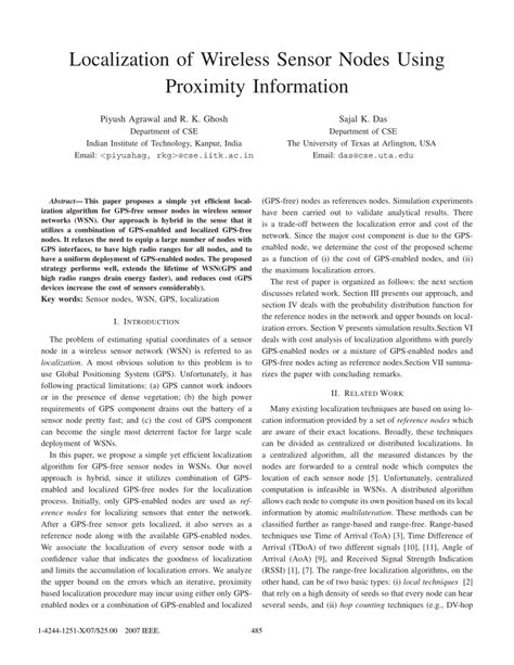 Pdf Localization Of Wireless Sensor Nodes Using Proximity Information