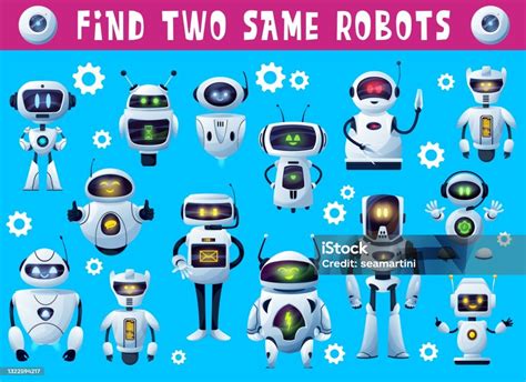 두 개의 동일한 로봇 드로이드 아이 게임 또는 퍼즐을 찾을 수 로봇에 대한 스톡 벡터 아트 및 기타 이미지 로봇 0명 경기 스포츠 Istock