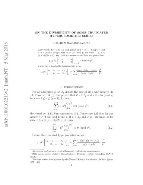 Pdf On Two Conjectured Supercongruences Involving Truncated Hypergeometric Series