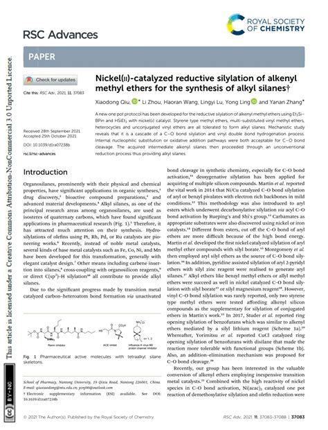 Pdf Nickel Ii Catalyzed Reductive Silylation Of Alkenyl Methyl