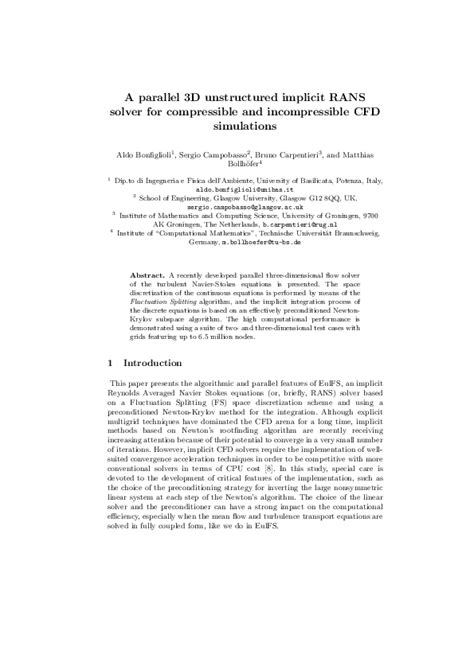 Pdf A Parallel 3d Unstructured Implicit Rans Solver For Compressible